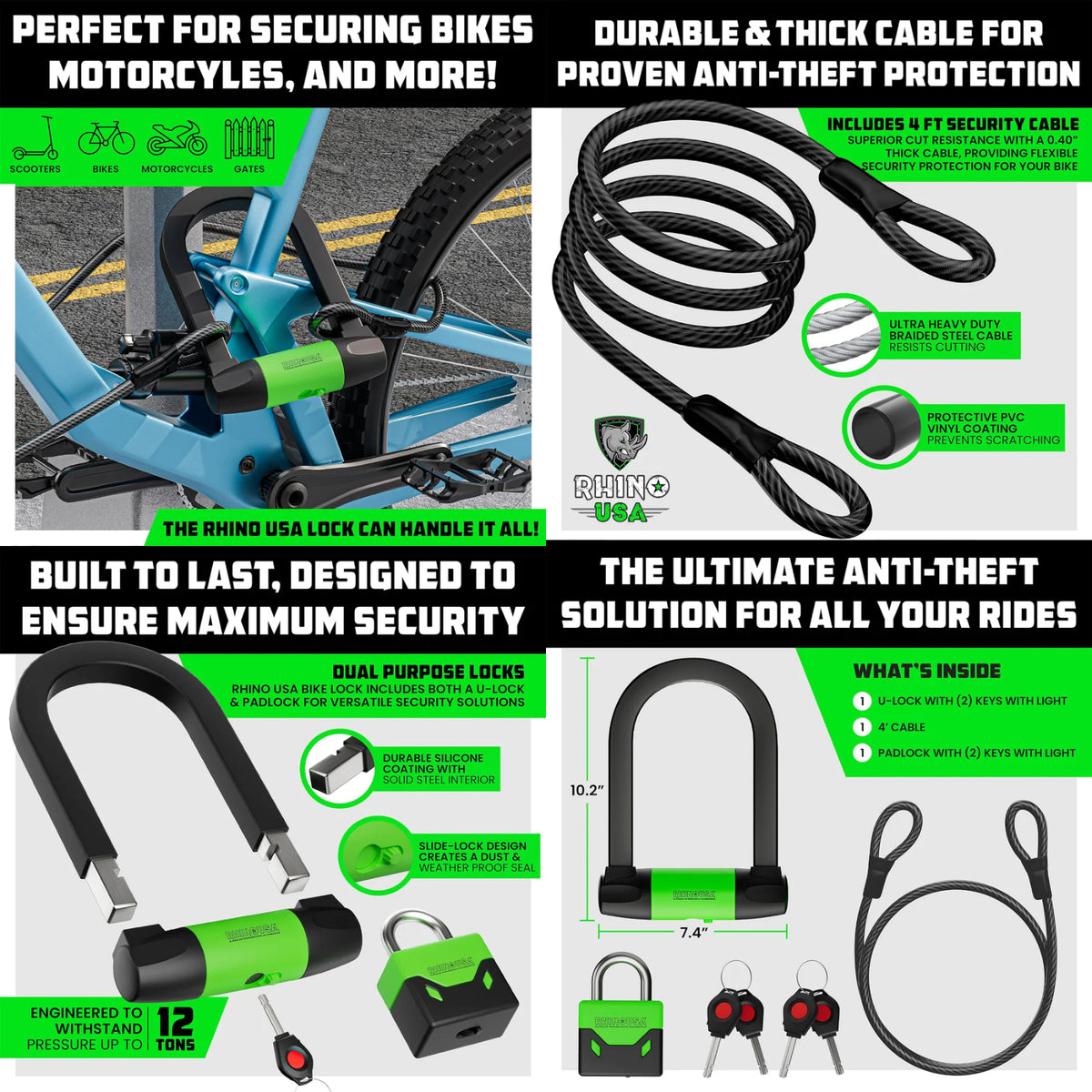 Rhino USA Heavy-Duty Bike Lock Set – Conkey's Outdoors